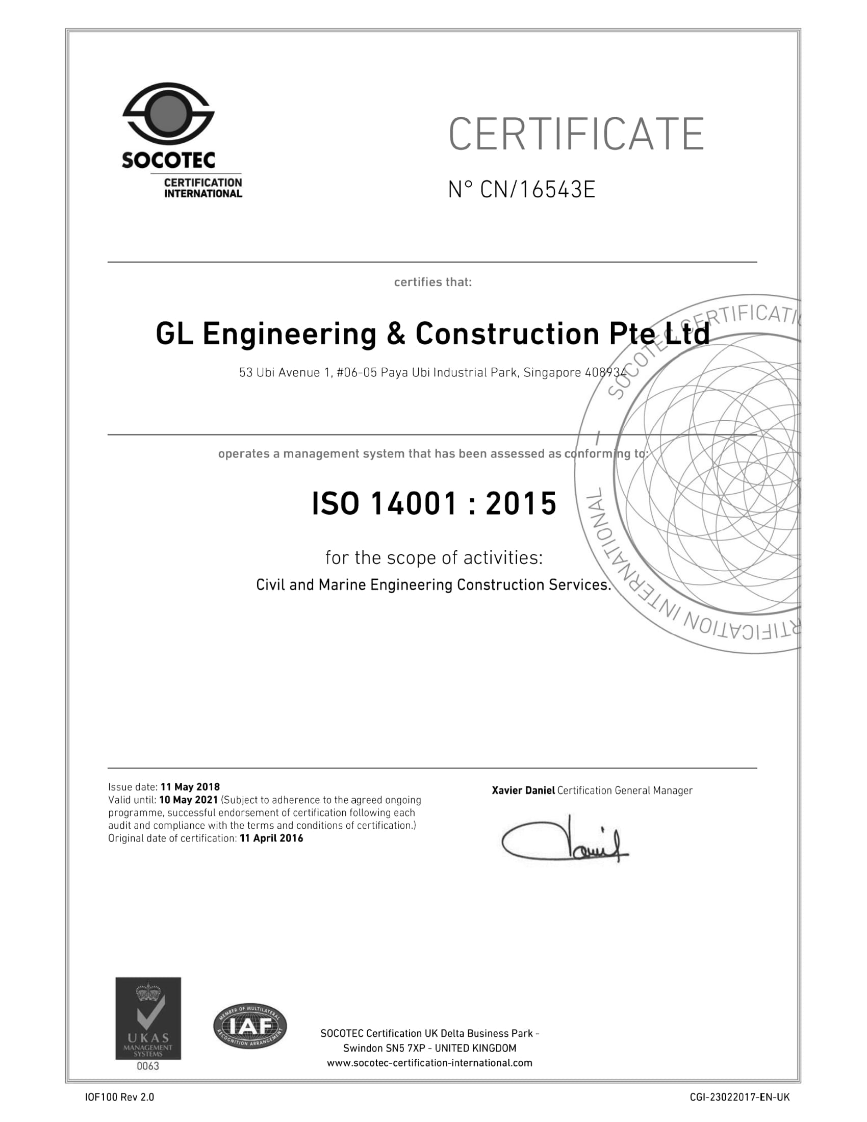 Awards & Accreditations - GL Engineering & Construction Pte Ltd