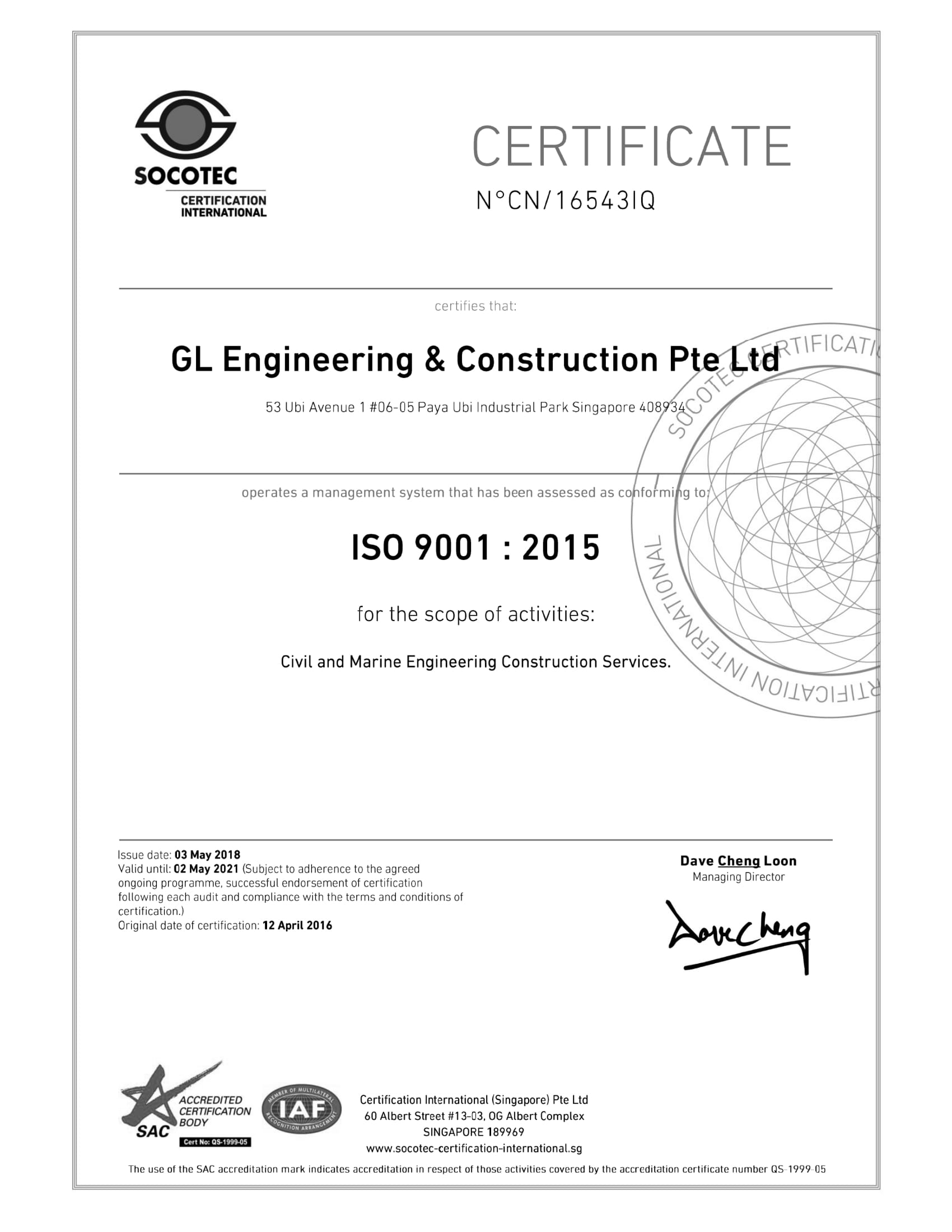 L071 GL Engineering & Construction Pte Ltd QMS ISO 9001 2015_SAC-1 | GL ...